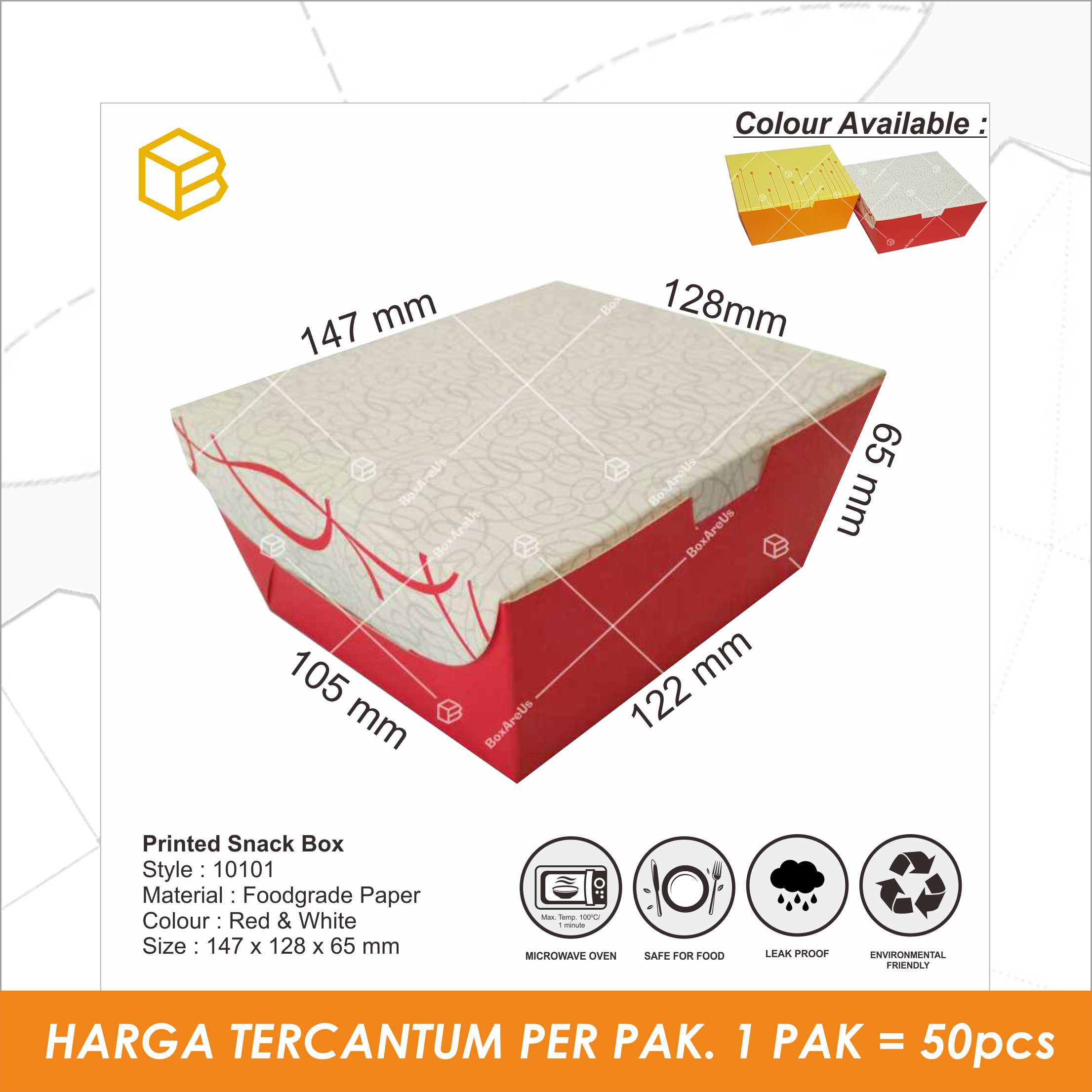 Snack Box - 10101- (50 pc) - Merah putih – Box Are Us
